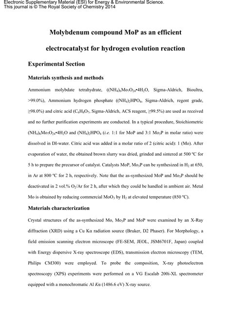 Pdf Molybdenum Phosphide As An Efficient Electrocatalyst For The Hydrogen Evolution Reaction