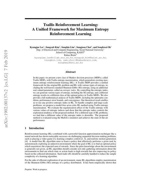 pdf tsallis reinforcement learning a unified framework for maximum entropy reinforcement learning
