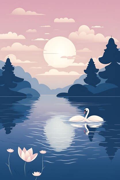 Premium Photo Tshirt Design Of Serene Lake With Swans Lily Pads Soft Pastel Colors Deep Ind 2d