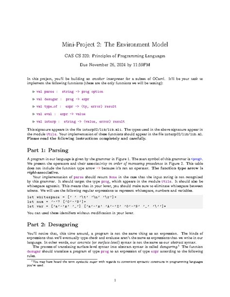 building interpreter mini project 2 the environment model cas cs 320