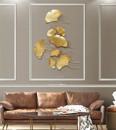 Современное роскошное кованое железо Настенное подвесное украшение в виде листьев гинкго