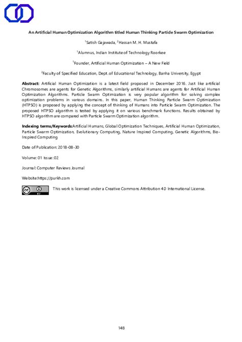 Pdf An Artificial Human Optimization Algorithm Titled Human Thinking Particle Swarm Optimization
