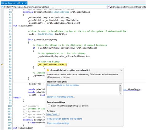C Writeablebitmap Lock Throws Accessviolationexception Stack Overflow