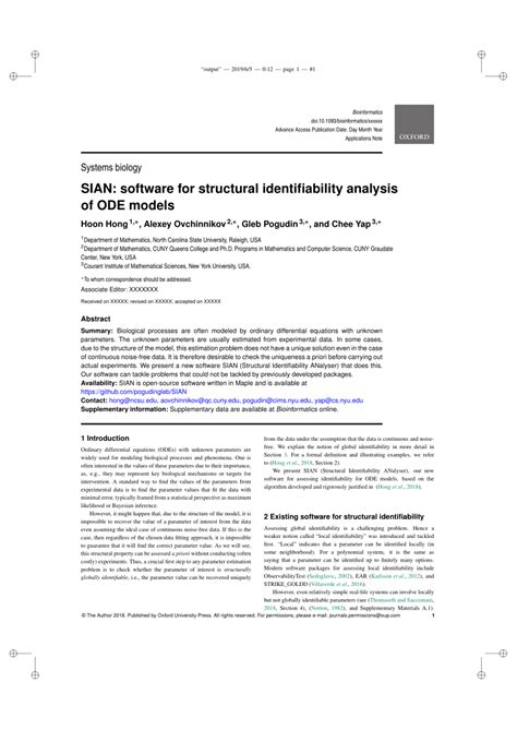 Pdf Sian Software For Structural Identifiability Analysis Of Ode Models