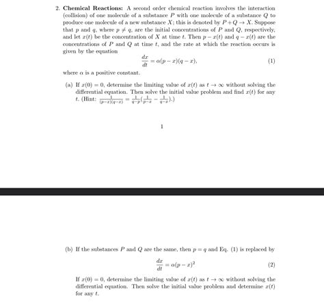 Solved Chemical Reactions A Second Order Chemical Reaction