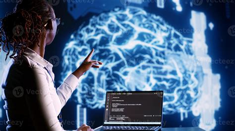 Overseeing Manager Writing Artificial Intelligence Script Code In Startup Workspace On Tablet