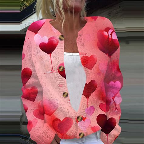 Yngkmea Valentine Sweaters Women Plus Size Open Front Love Heart