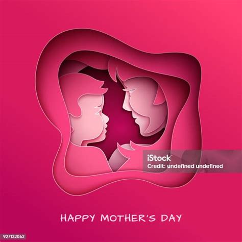 어머니와 그녀의 아기 무늬 핑크 실루엣 축 하 텍스트 배경 종이 원을 잘라와 함께 어머니의 날에 대 한 인사말 카드 원형에 대한 스톡 벡터 아트 및 기타 이미지 Istock