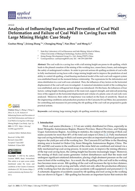 Pdf Analysis Of Influencing Factors And Prevention Of Coal Wall