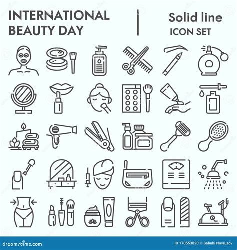Set Di Icone Della Riga Del Giorno Di Bellezza Internazionale Insieme Di Simboli Di Set