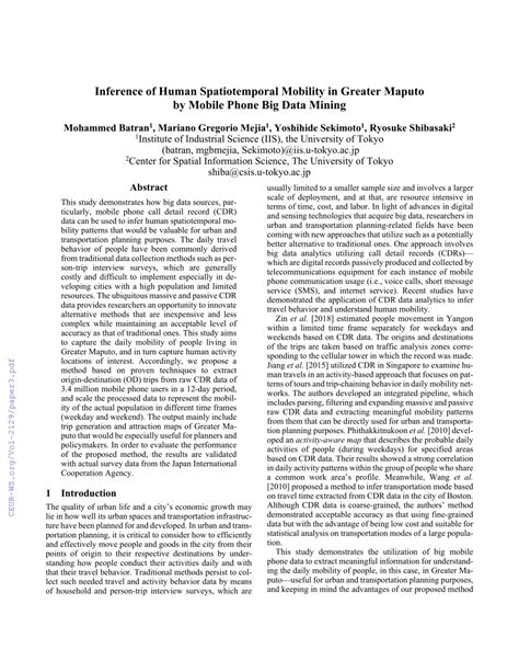Pdf Inference Of Human Spatiotemporal Mobility In Greater Maputo By Mobile Phone Big Data Mining