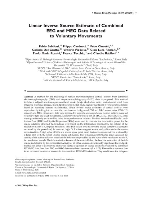 Pdf Linear Inverse Source Estimate Of Combined Eeg And Meg Data