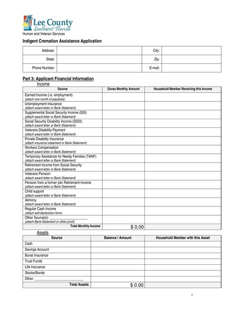 Lee County Florida Indigent Cremation Assistance Application Fill Out Sign Online And