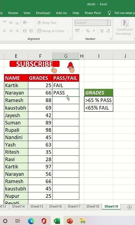 Pass Fail Formula Hindi Shorts Excel Youtube