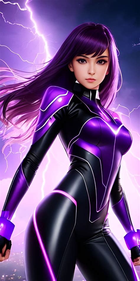 Lightning Superhero Teen Girl In Purple Suit
