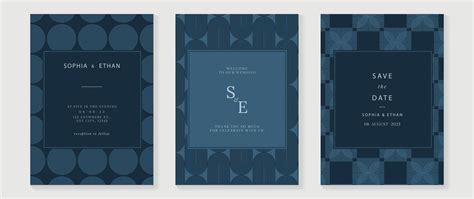 Luxury Wedding Invitation Card Background Vector Set Abstract Geometric Round Shape Curve Line
