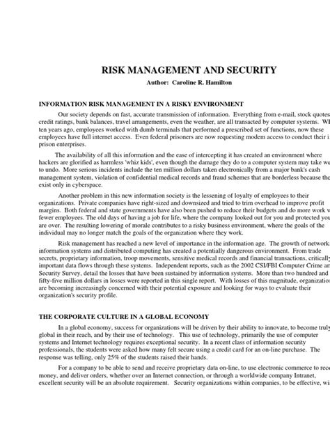 Risk Management And Security Pdf Vulnerability Computing