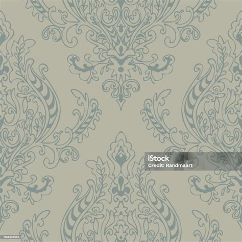 밝은 파란색 배경에 로얄 바로크와 벡터 패턴을 반복합니다 빅토리아 꽃 벽지 디자인 장식 르네상스 패션 직물 과거에 대한 스톡 벡터 아트 및 기타 이미지 Istock