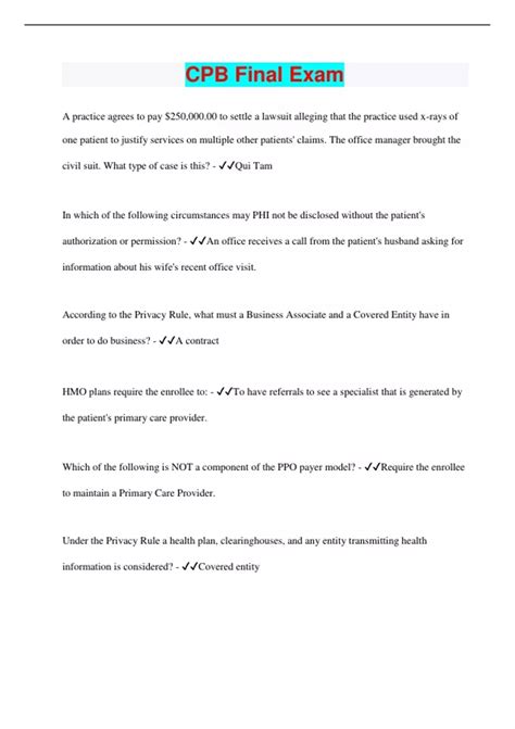 Cpb Final Exam Questions With 100 Correct Answers Latest Update