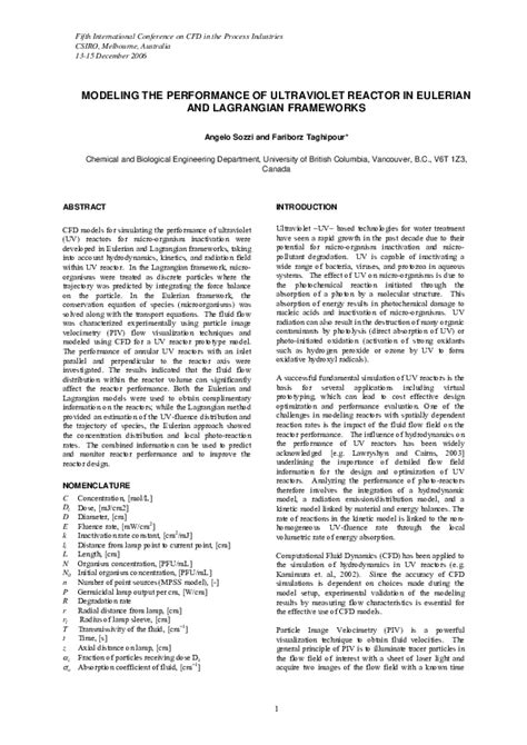 Pdf Modeling The Performance Of Ultraviolet Reactor In Eulerian And Lagrangian Frameworks