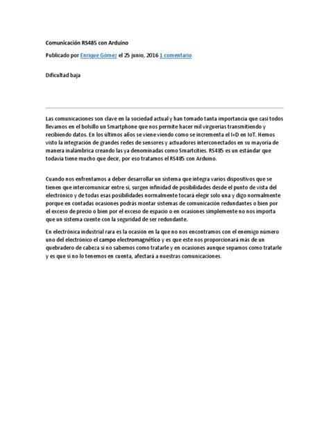 Proyecto 1 Comunicación Rs485 Con Arduino Pdf Duplex Telecomunicaciones Arduino