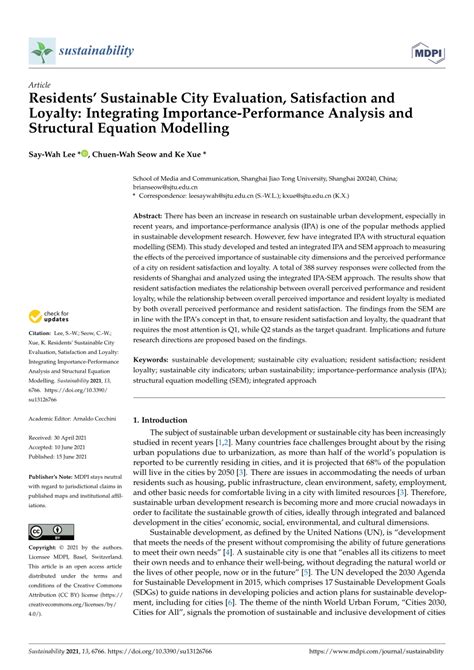Pdf Residents Sustainable City Evaluation Satisfaction And Loyalty