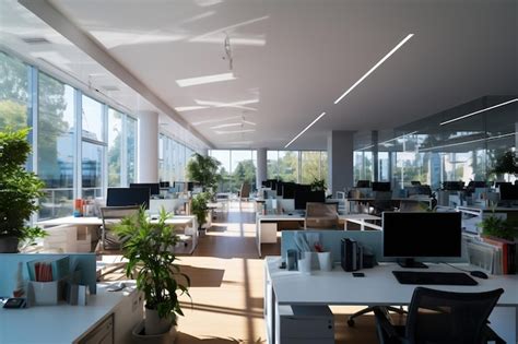 Premium Ai Image Minimalist Open Plan Office Interior Modernization Generative Ai
