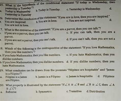 Solved 25 What Is The Hypothesis Of The Conditional Statement “if