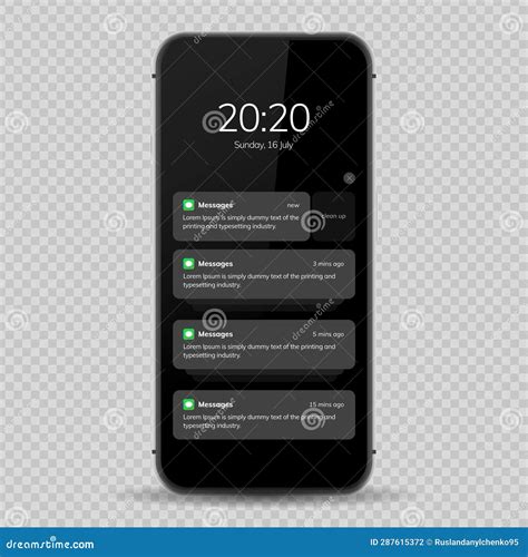Notification Screen Ui Design Phone Notification Windows Template On A Dark Background
