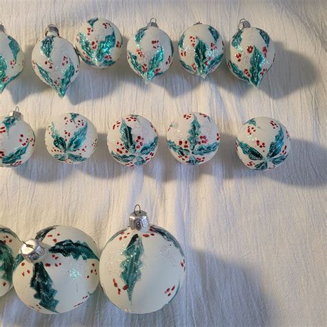 Set Of 17 Hand Painted Hand Blown Glass Christmas Ornaments Etsy