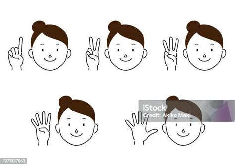 손 표지판으로 숫자 1에서 5까지 를 표현하는 여성의 일러스트 레이션 세트 2에 대한 스톡 벡터 아트 및 기타 이미지 2 3 4 Istock