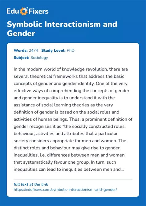 Symbolic Interactionism And Gender 2474 Words Free Paper Example