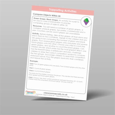 Year 1 Compare Objects Within 50 Supporting Activity Resource Classroom Secrets