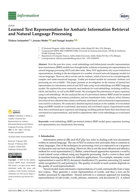 Pdf Learned Text Representation For Amharic Information Retrieval And