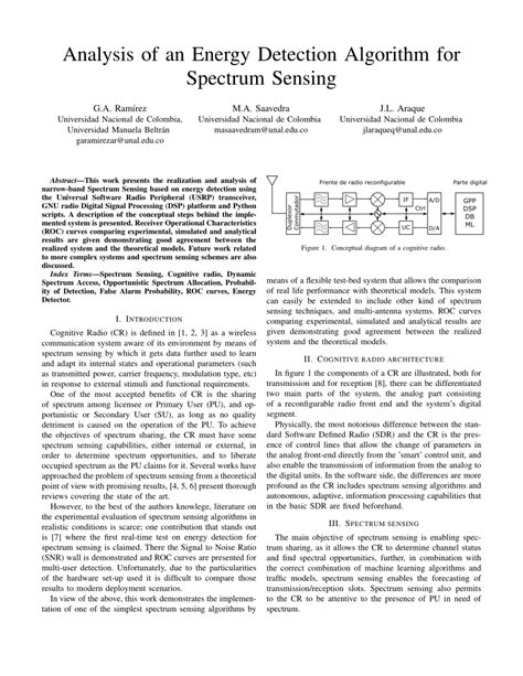 Pdf Analysis Of An Energy Detection Algorithm For Spectrum Sensing