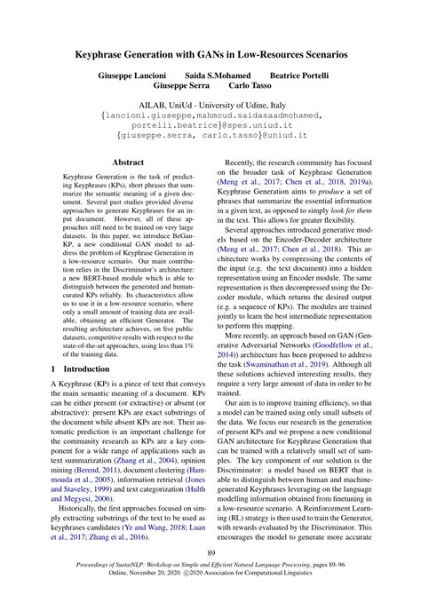 Pdf Keyphrase Generation With Gans In Low Resources Scenarios
