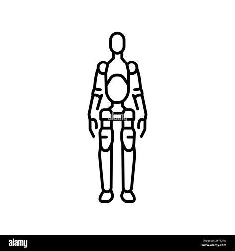 Humanoid Robot Black Line Icon Vector Isolated Element Editable Stroke Stock Vector Image