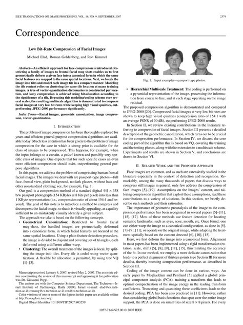 Pdf Low Bit Rate Compression Of Facial Images