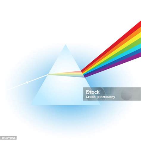 벡터 일러스트 레이 션 삼각형 투명 한 광학 유리 프리즘 다채로운 가시 스펙트럼에 백색 광의 분산 또는 굴절 물리학 그림입니다