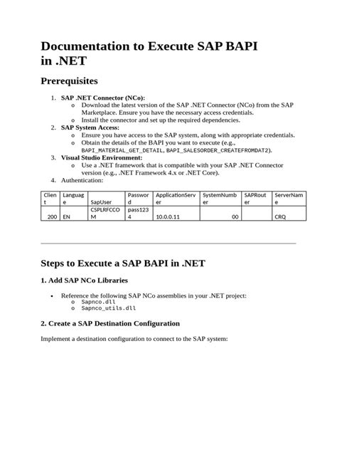 Documentation To Execute Sap Bapi In Pdf Parameter Computer