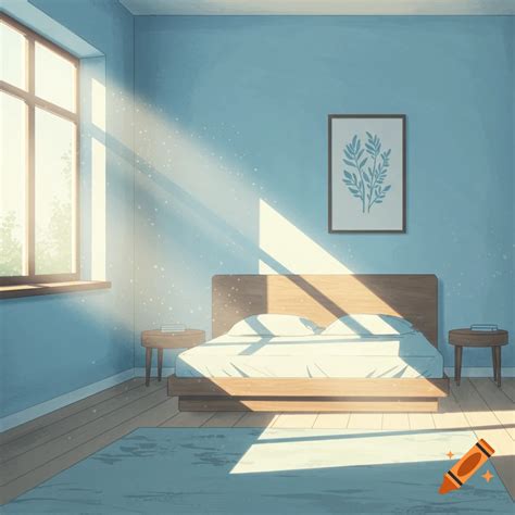Anime Style Illustration Of A Bright Bedroom With Sunlight Streaming
