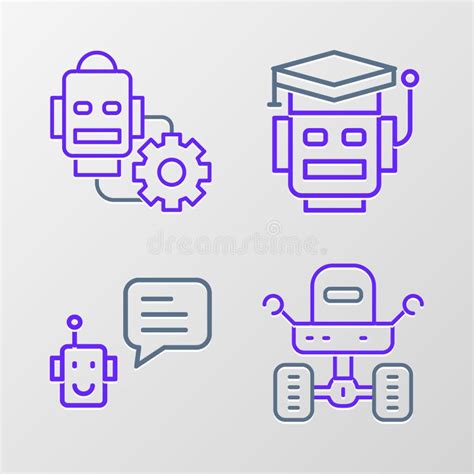 Set Line Mars Rover Bot Robot And Setting Icon Vector Stock