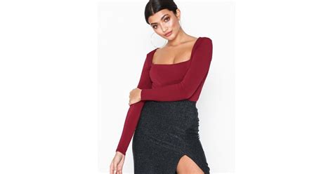 Buy Nelly Square Neck Bodysuit Wine Red