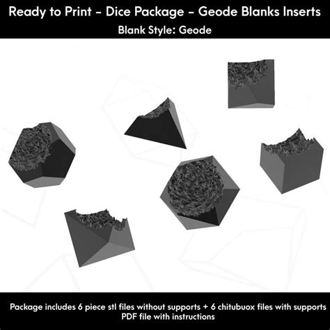 3d Printable Geode Blank Dice Masters Ready To Print Geode Blank Inserts 6 Piece Set
