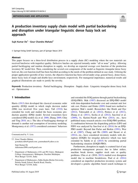 Pdf A Production Inventory Supply Chain Model With Partial Backordering And Disruption Under
