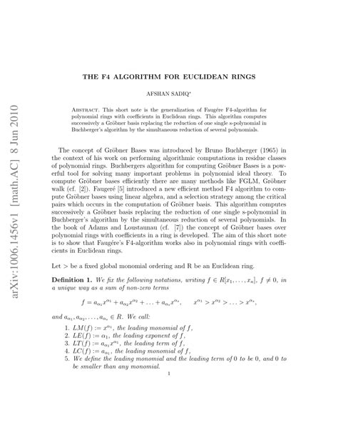 Pdf F4 Algorithm For Euclidean Rings