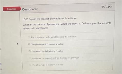 Solved Lo23 Explain The Concept Of Cytoplasmic Inheritance