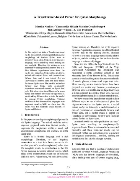 Pdf A Transformer Based Parser For Syriac Morphology