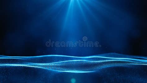 Digital Cyberspace Futuristic Blue Color Particles Wave Flowing With Bokeh And Light Lines And