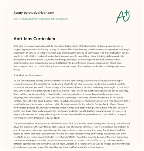 Anti Bias Curriculum Free Essay Example